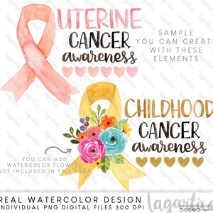 Cancer Bundle Awareness Ribbons Modern Lettering Hearts Create Your Own ...