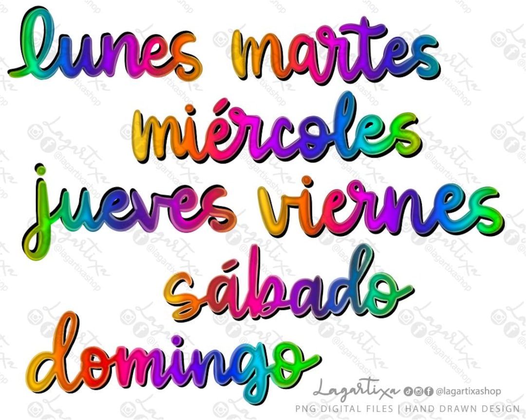 Days of the Week Lettering Rainbow Hand Painted English Png Clipart for ...