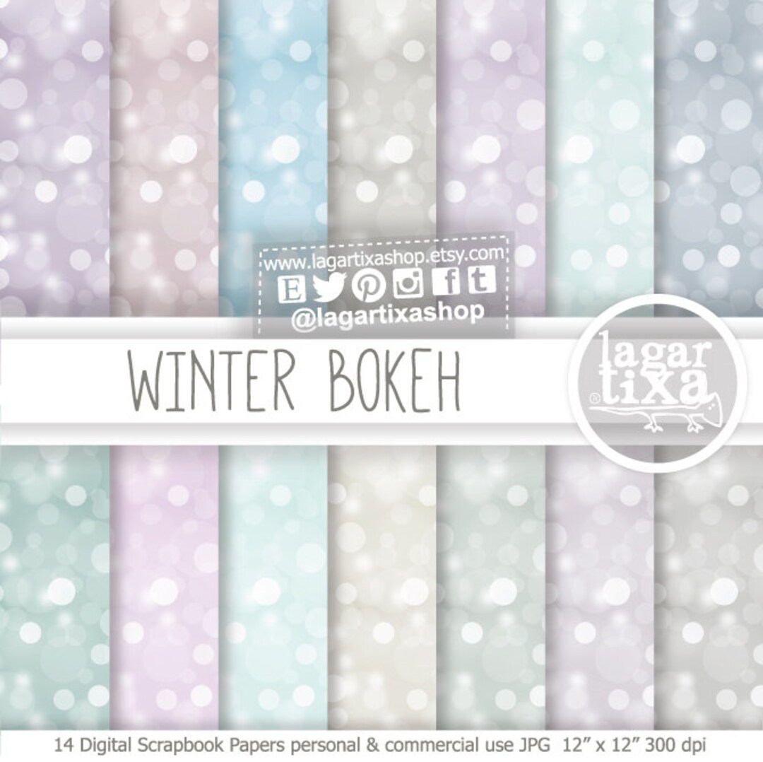 Winter Bubbles Bokeh Digital Paper, Snow, Cold Colors Turquoise, Green ...