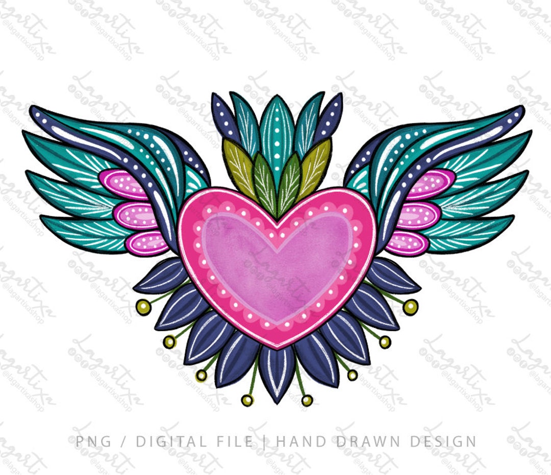Milagritos Mexican Hearts With Winds Corazón Alas Sublimation Images ...