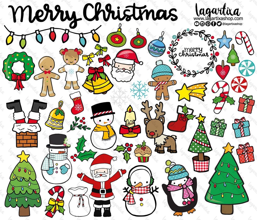 Christmas Doodles Clipart Super Pack, PNG, Santa Claus, Christmas Tree ...