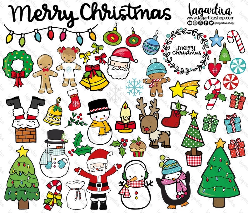 Christmas Doodles Clipart Super Pack PNG Santa Claus - Etsy