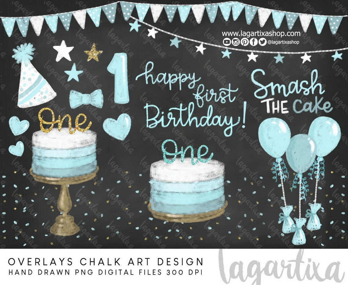 Smash Cake Overlays Chalk Art Birthday Sidewalk Chalk Party | Etsy