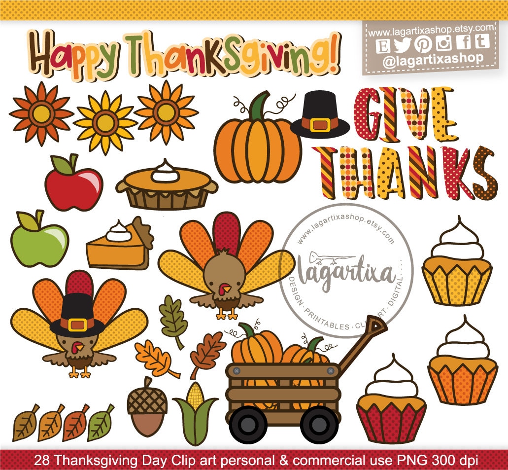 Día de Acción de Gracias Clip art Imagenes Thanksgiving Day | Etsy