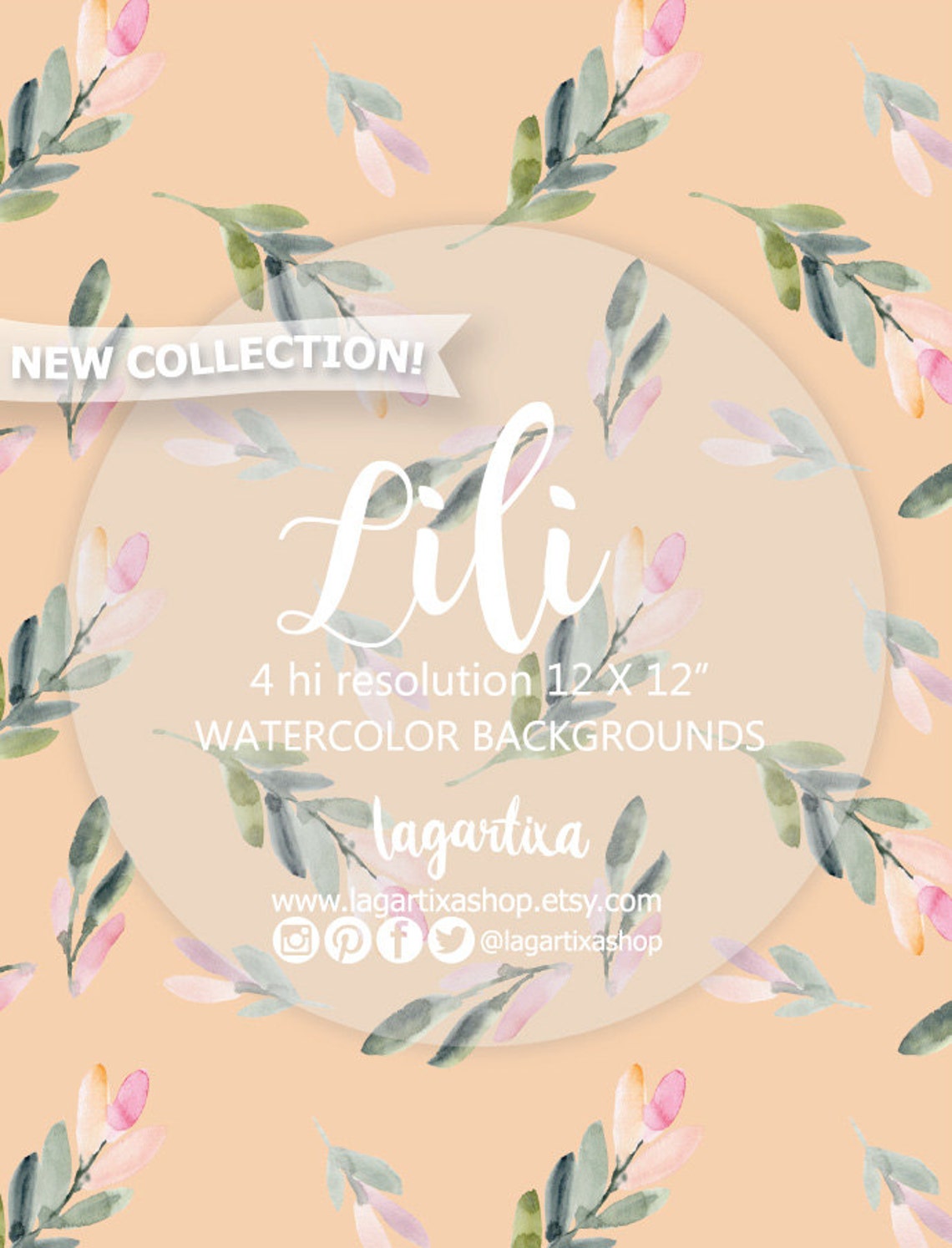 Purple Flowers Digital Papers Patterns Pastel Watercolor | Etsy