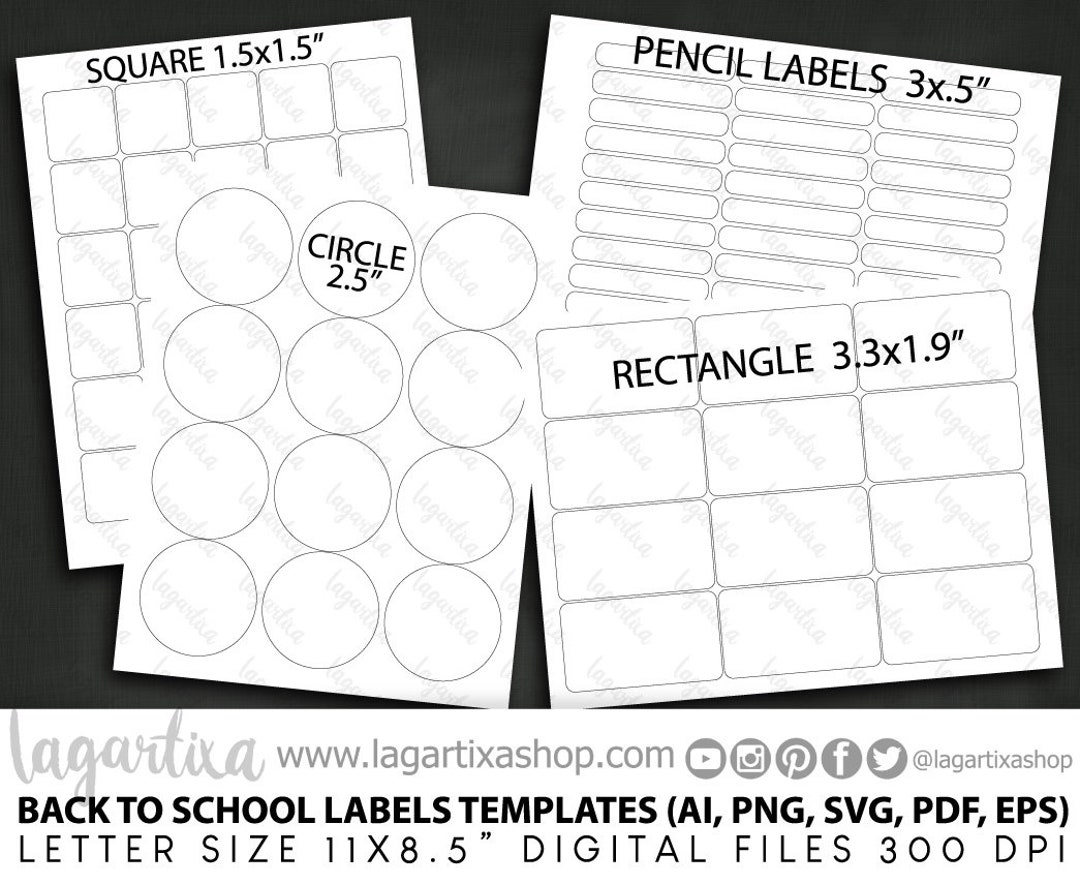 Basic School Templates Labels for Back to School Cut Files PNG SVG Eps ...