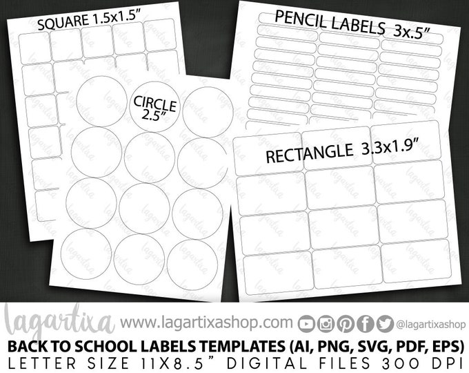 Basic School Templates Labels for Back to School Cut Files PNG SVG Eps ...