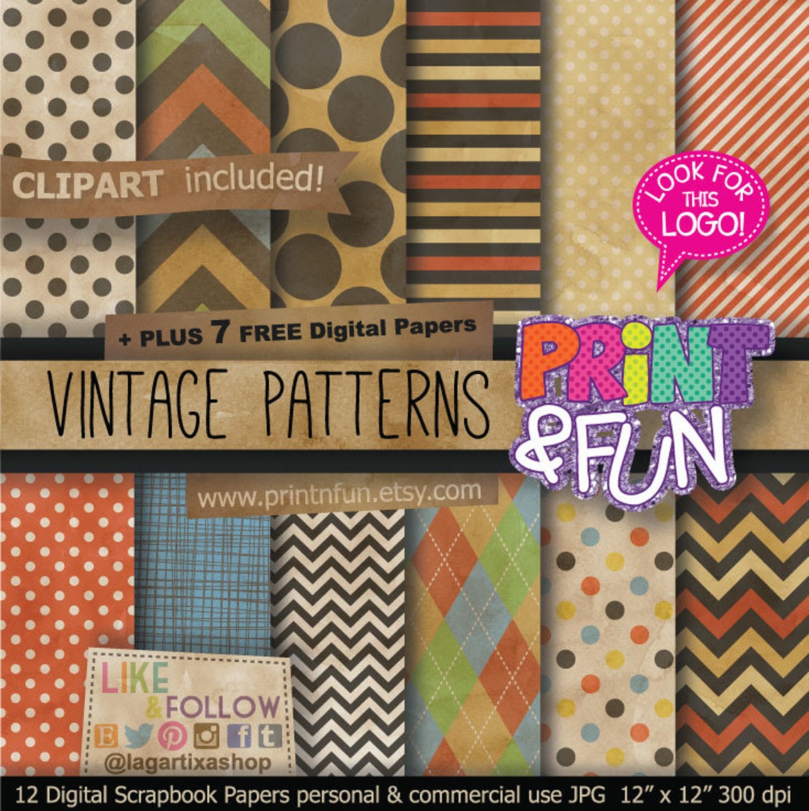 Digital Paper Patterns Backgrounds Scrapbooking Vintage Old - Etsy