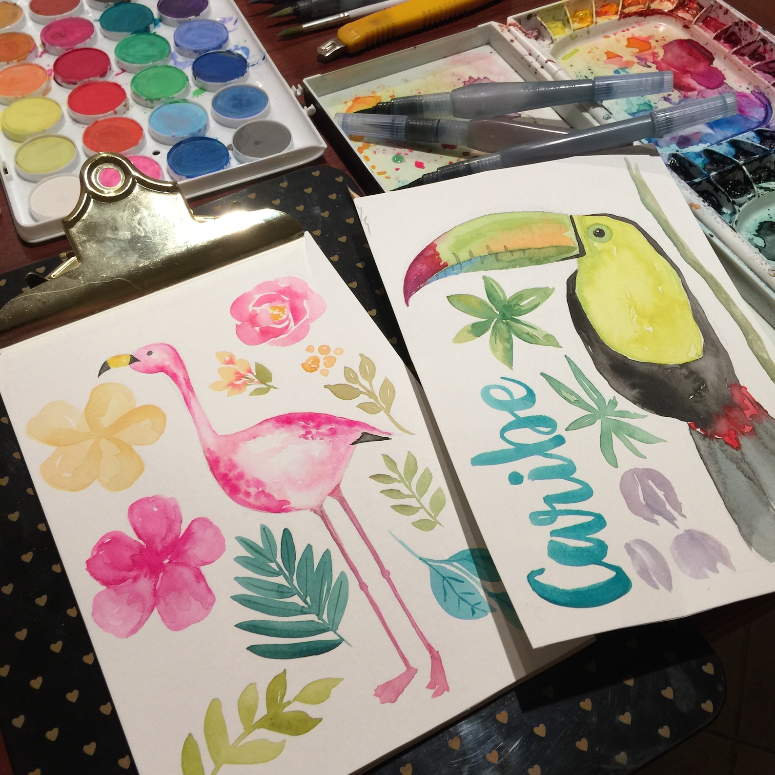 Tropical Leaves, Toucan, Flamingo, Palms, Colorful Watercolor Clipart ...