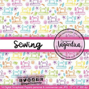 Sewing Digital Paper Fashion Designer Patterns Backgrounds Scrapbooking ...