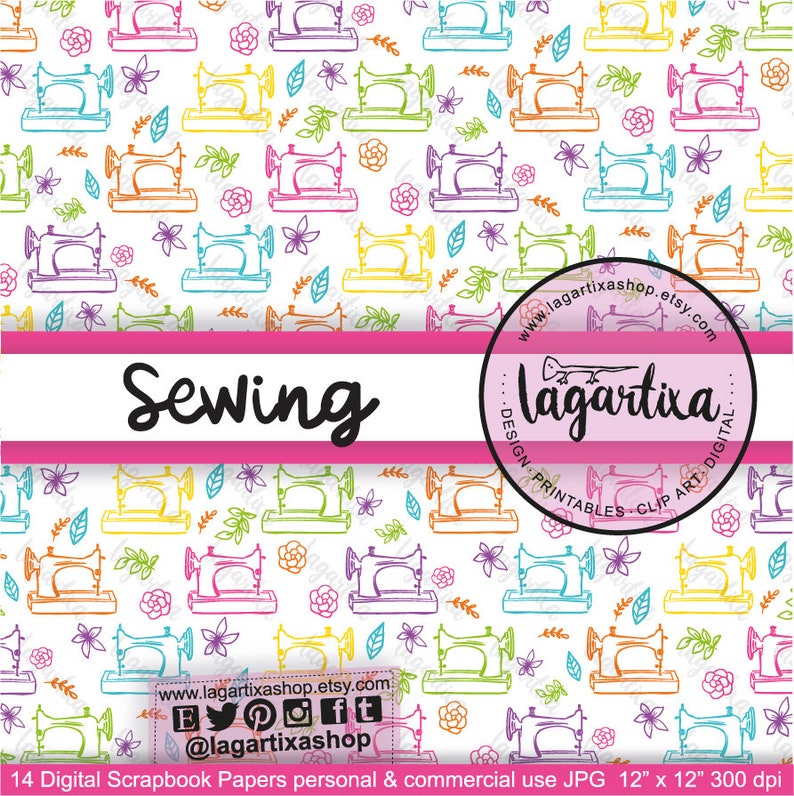 Sewing Digital Paper Fashion Designer Patterns Backgrounds Scrapbooking ...