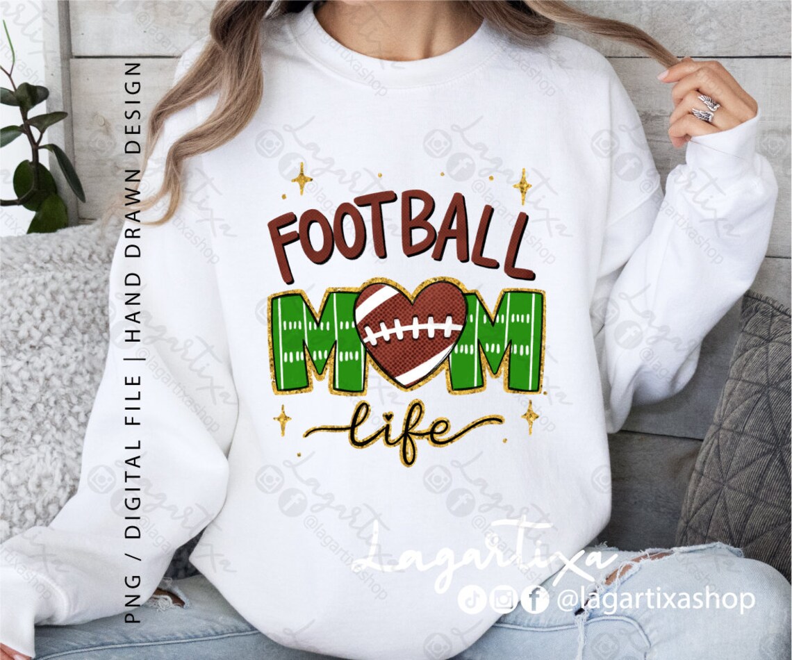 American Football Mom Life PNG Design Hand Drawn Gold Glitter Yards ...