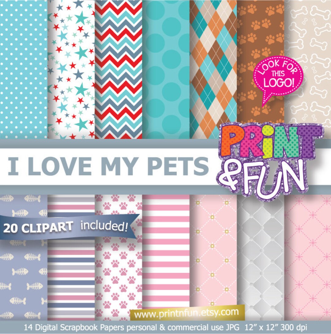 Dog Birthday Digital Paper Patterns Backgrounds Pets Cats Patterns ...