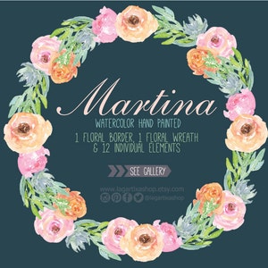 Floral Wreath Watercolor Clipart, Pink Peach Baby Shower Floral PNG ...