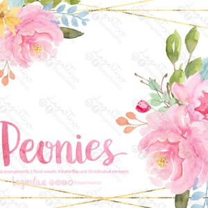 Peonies, Watercolor Floral Clipart, PNG, Wedding Bouquet, Pink Sweet ...