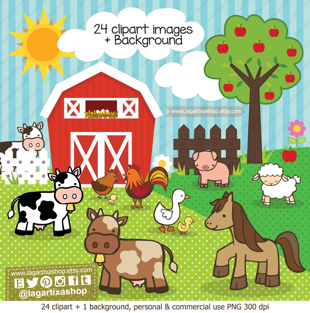 Farm Animals Sublimation Clip Art, Clipart, Pig, Horse, Cow, Duck ...