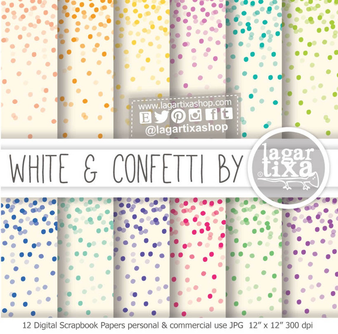 Confetti & White Digital Paper Rainbow Colors Fuchsia Teal - Etsy
