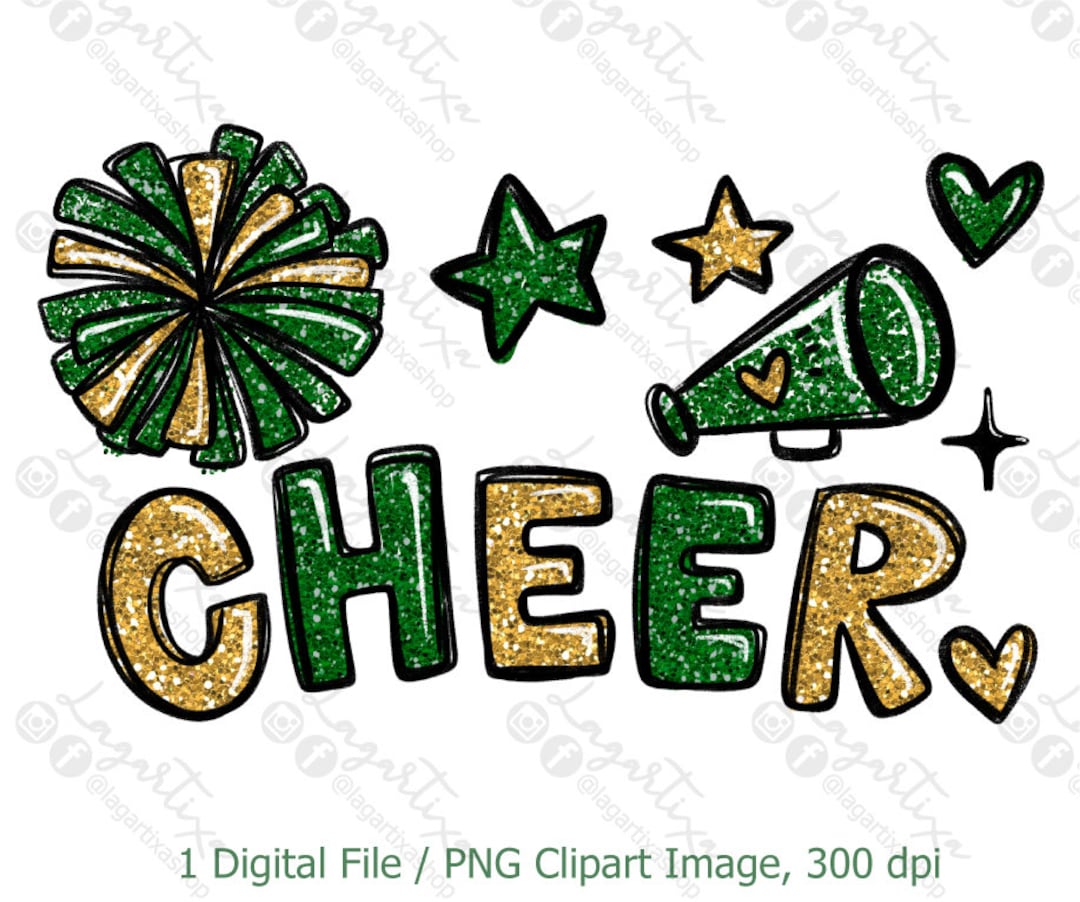Cheer Gold Green / Megaphone, Pom Pom / Sublimation Design Digital File ...