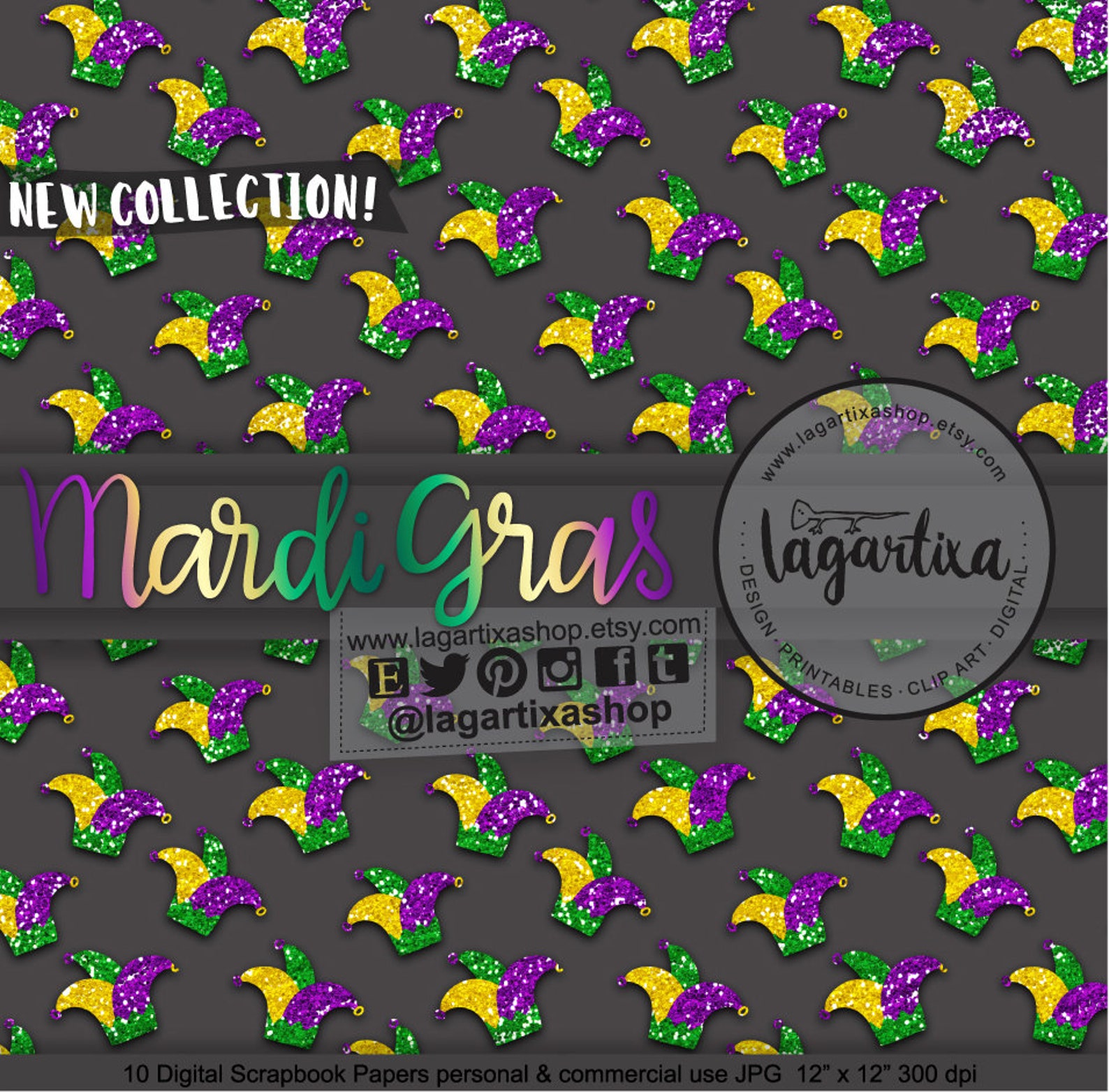 Mardi Gras Glitter Digital Paper Carnival Time Glitter - Etsy