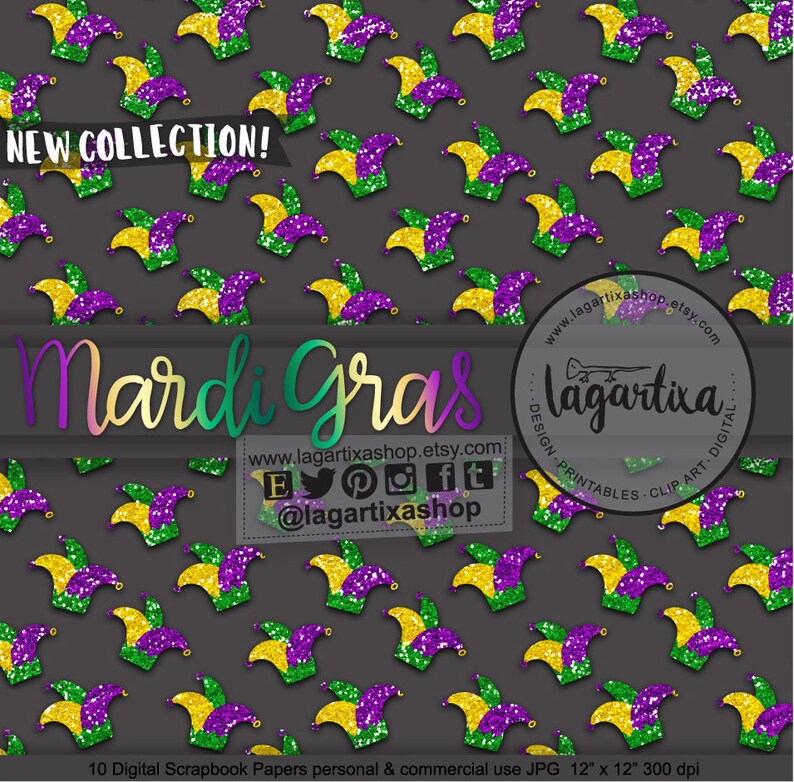 Mardi Gras Glitter Digital Paper Carnival Time | Glitter Purple, Green ...