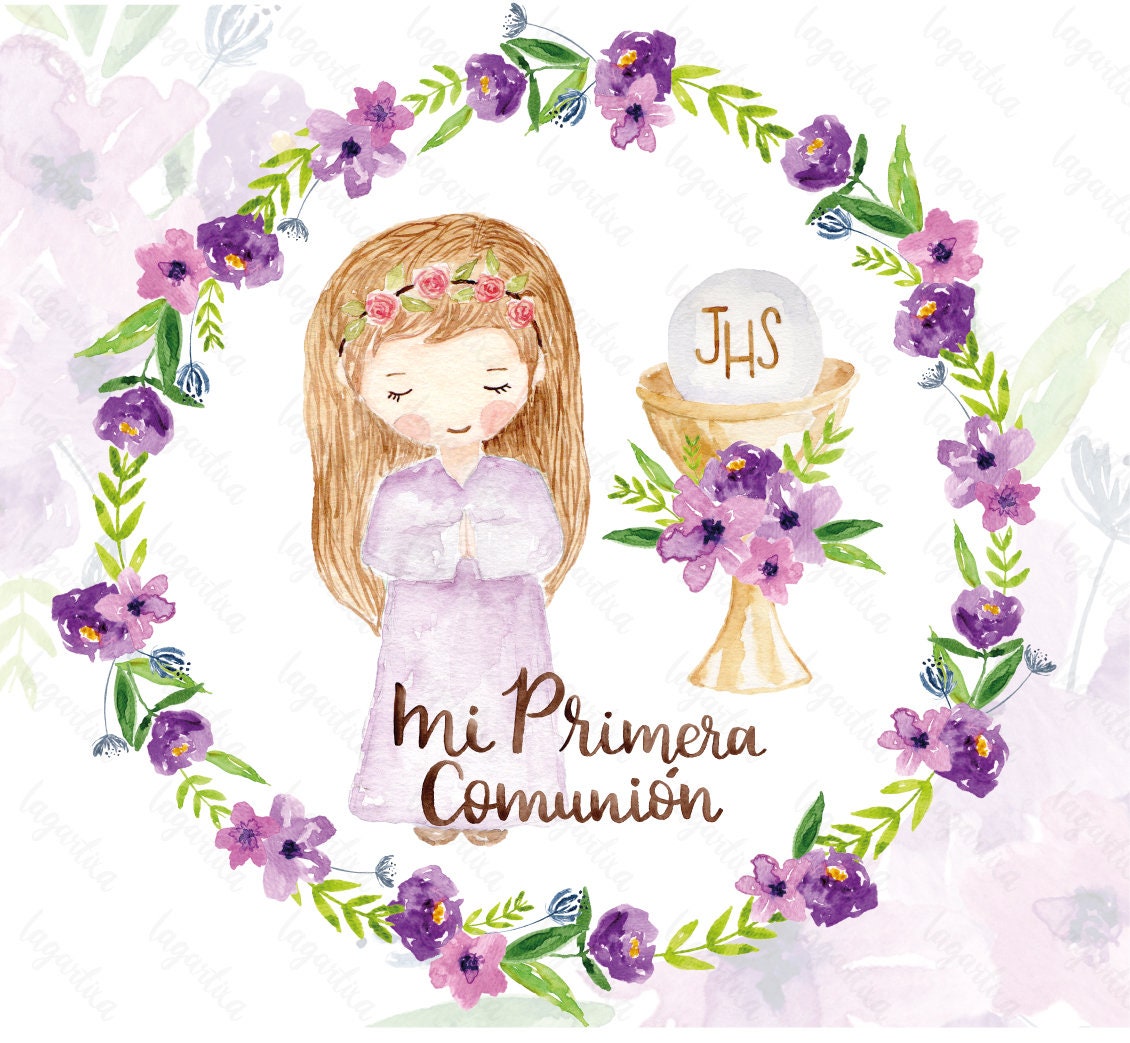 Primera Comunión Niña Flores Copa Oro Hostia Malva Moradas - Etsy México