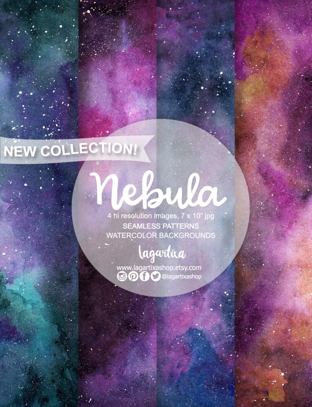 NEBULA Seamless Digital Paper, Indigo, Ultramarine, Blue Watercolor ...