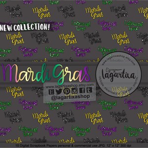 Mardi Gras Glitter Digital Paper Carnival Time | Glitter Purple, Green ...