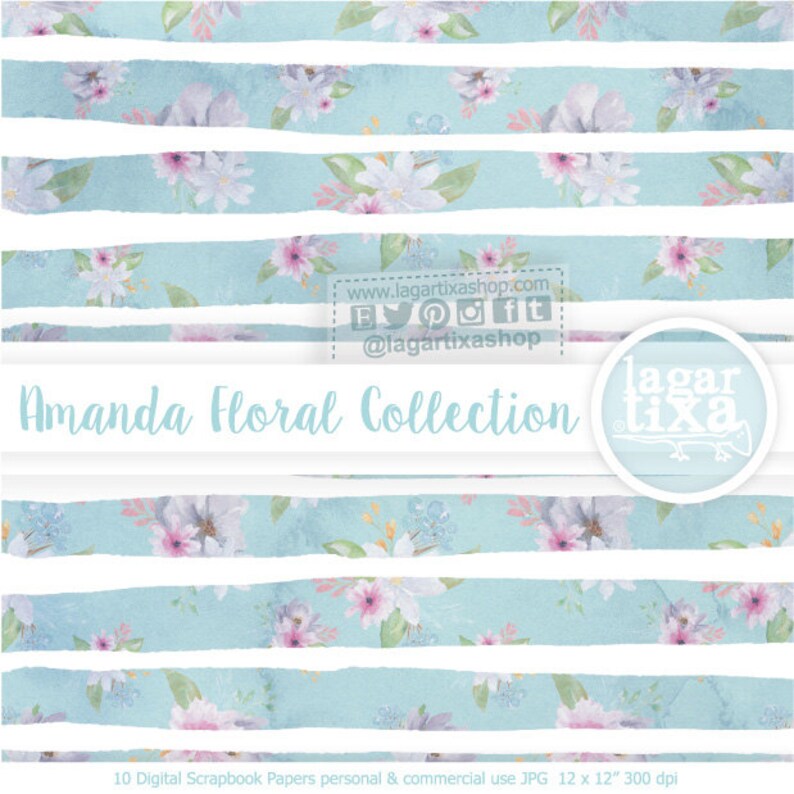 Purple Flowers, Digital Papers, Patterns Pastel Watercolor, Bridal ...