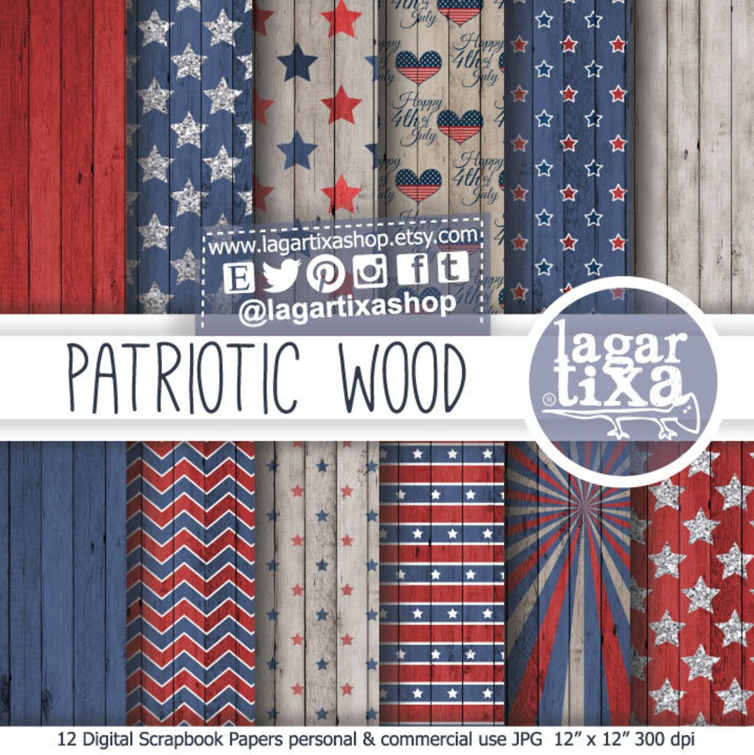 Wood Digital Paper Backgrounds America Independence Day 4th of July ...