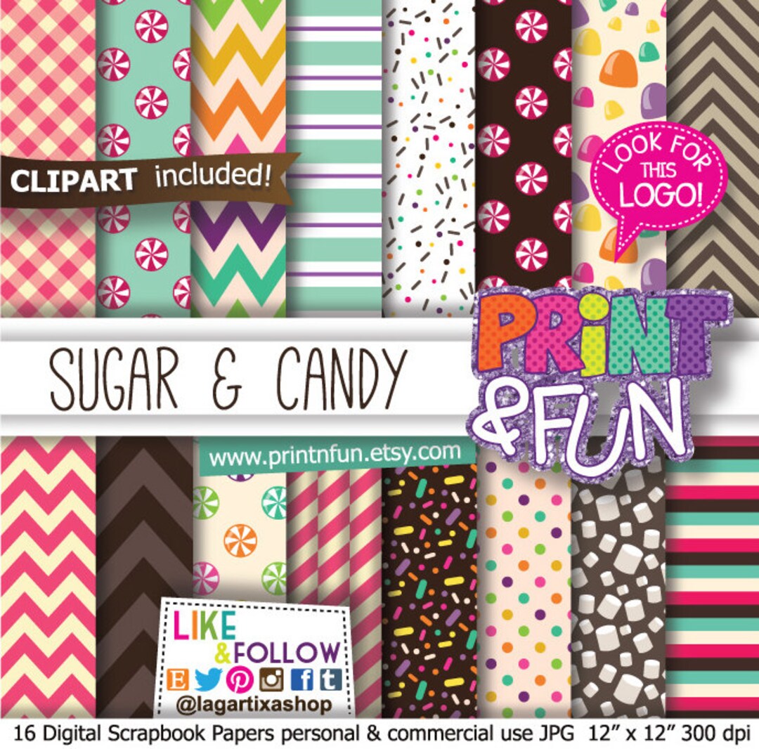 Candyland, Candies Digital Paper Patterns JPG Marshmallows Mint Cane ...