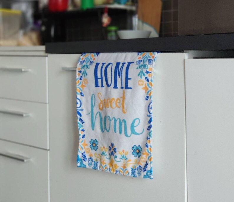 Welcome Sign HOME Sweet Home Blue Tiles Watercolor Floral - Etsy