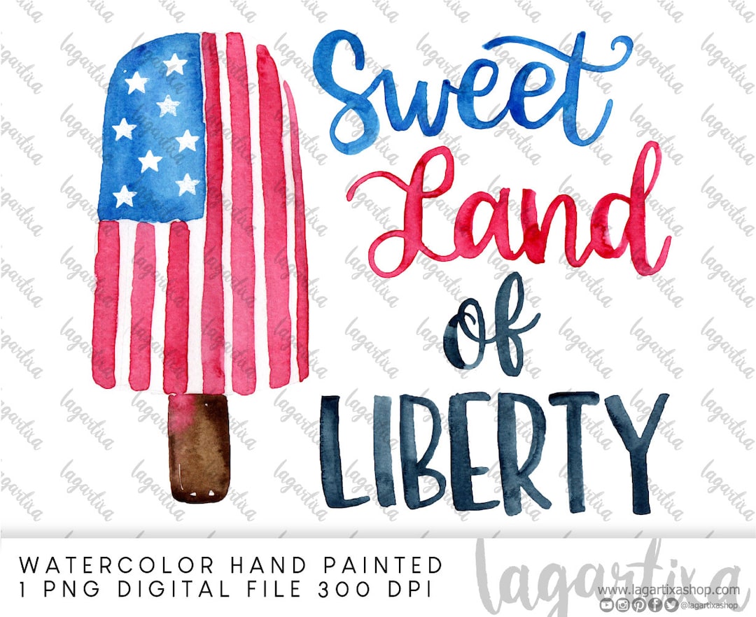 Patriotic Summer Popsicles Art Sweet Land Liberty Watercolor American ...