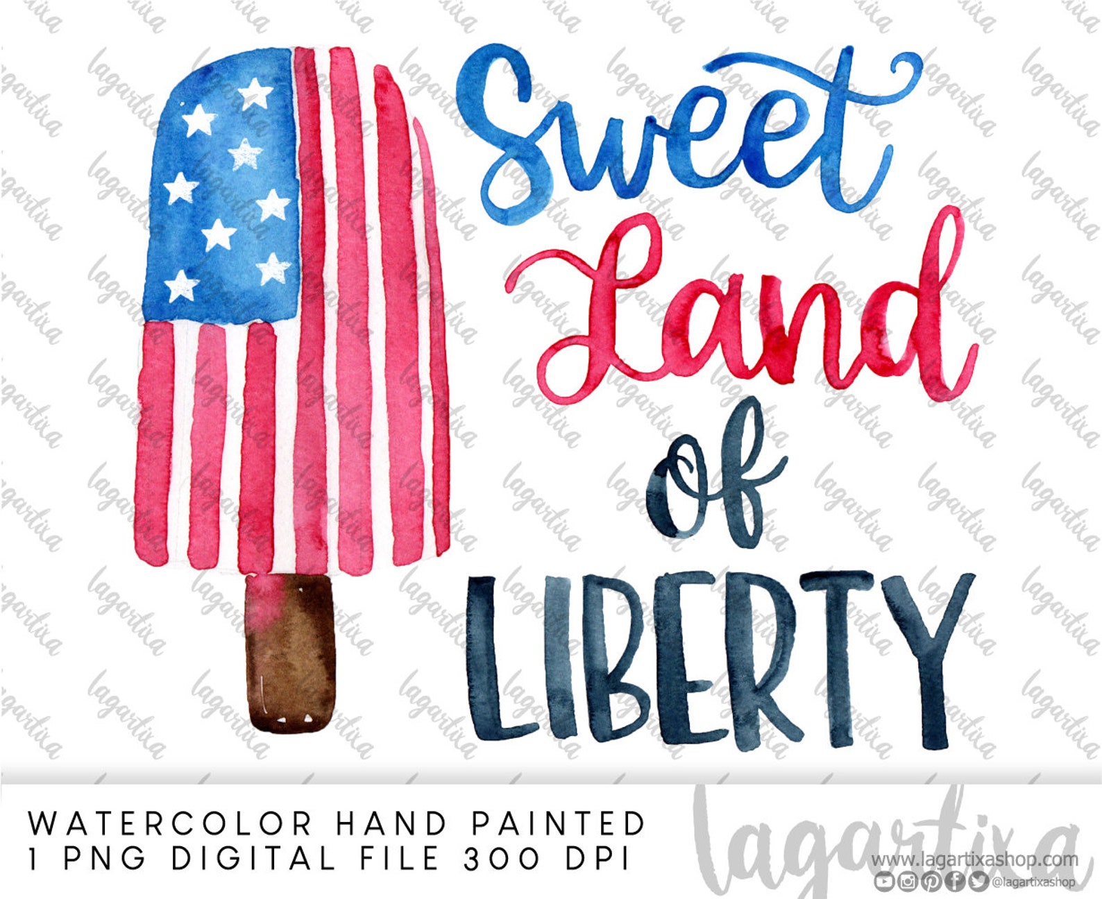 Patriotic Summer Popsicles Art Sweet Land Liberty Watercolor American ...