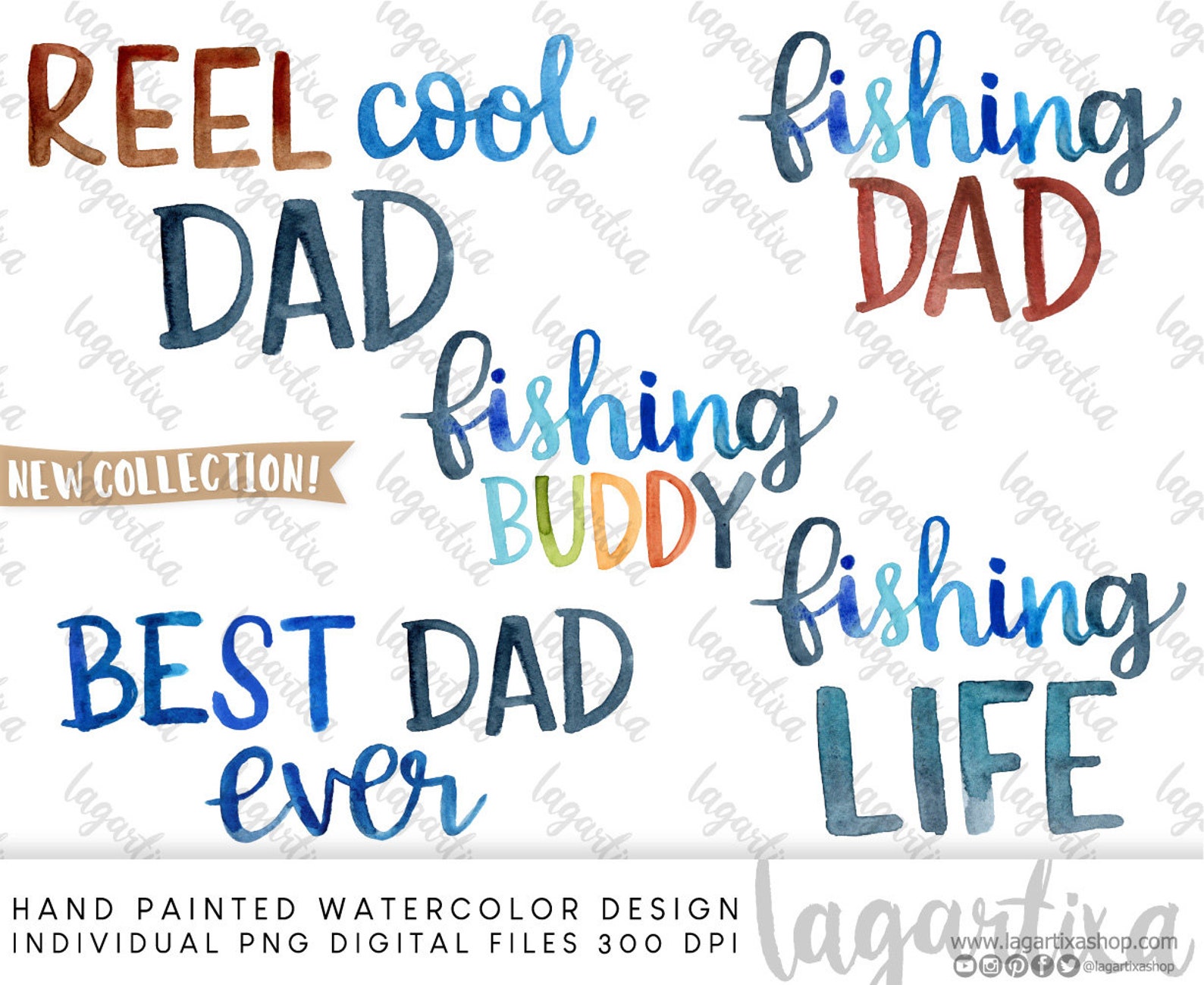 Father's Day Fish Dad Watercolor Lettering Fishes Clipart - Etsy
