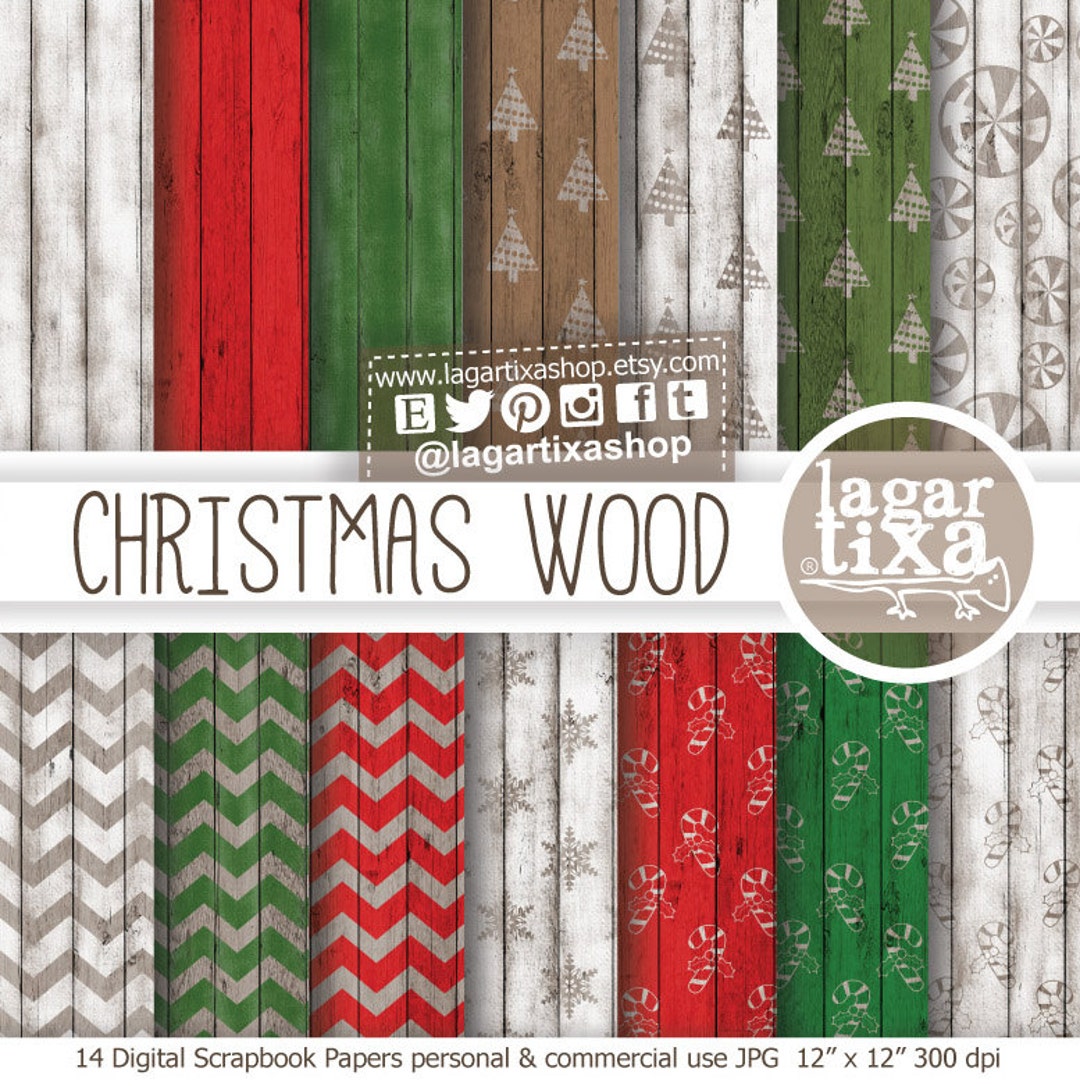 Christmas Digital Paper Christmas Wood Patterns Backgrounds Red Green ...