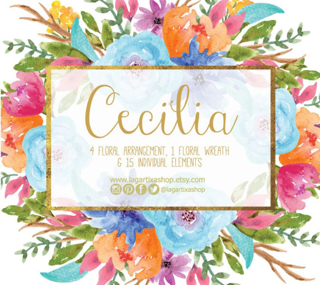 Watercolor Clipart Orange Blue Flowers Floral PNG Wedding Bouquet ...