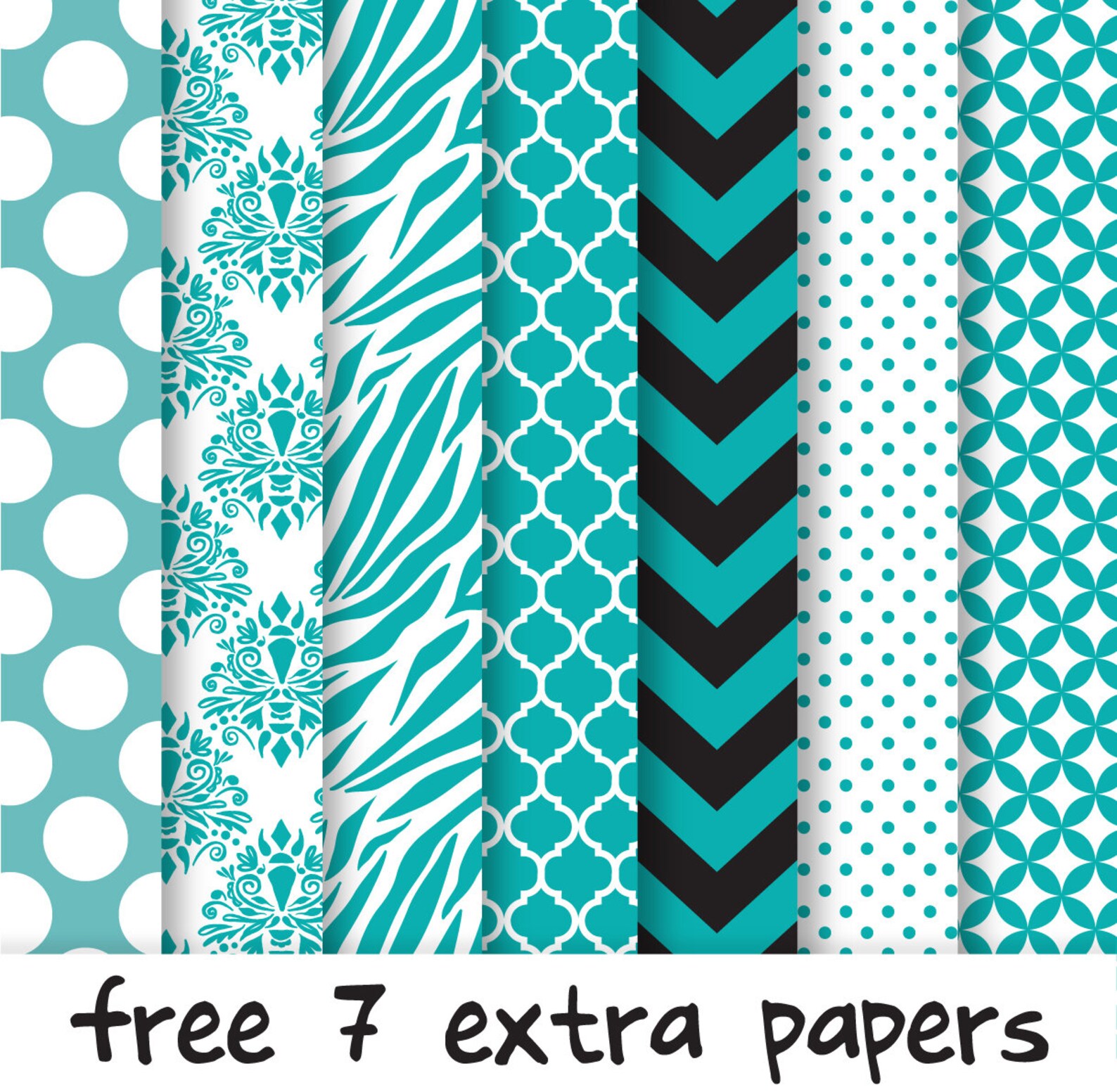 Turquoise Digital Paper Black and White Chevron Animal Print | Etsy
