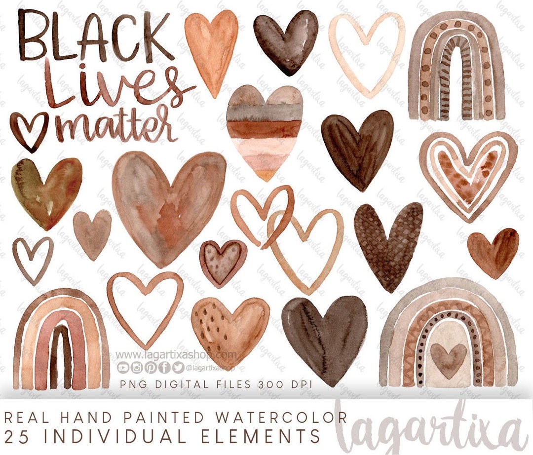 Boho Black Hearts Watercolor Png Clipart Rainbow Skin Color Equal, St ...