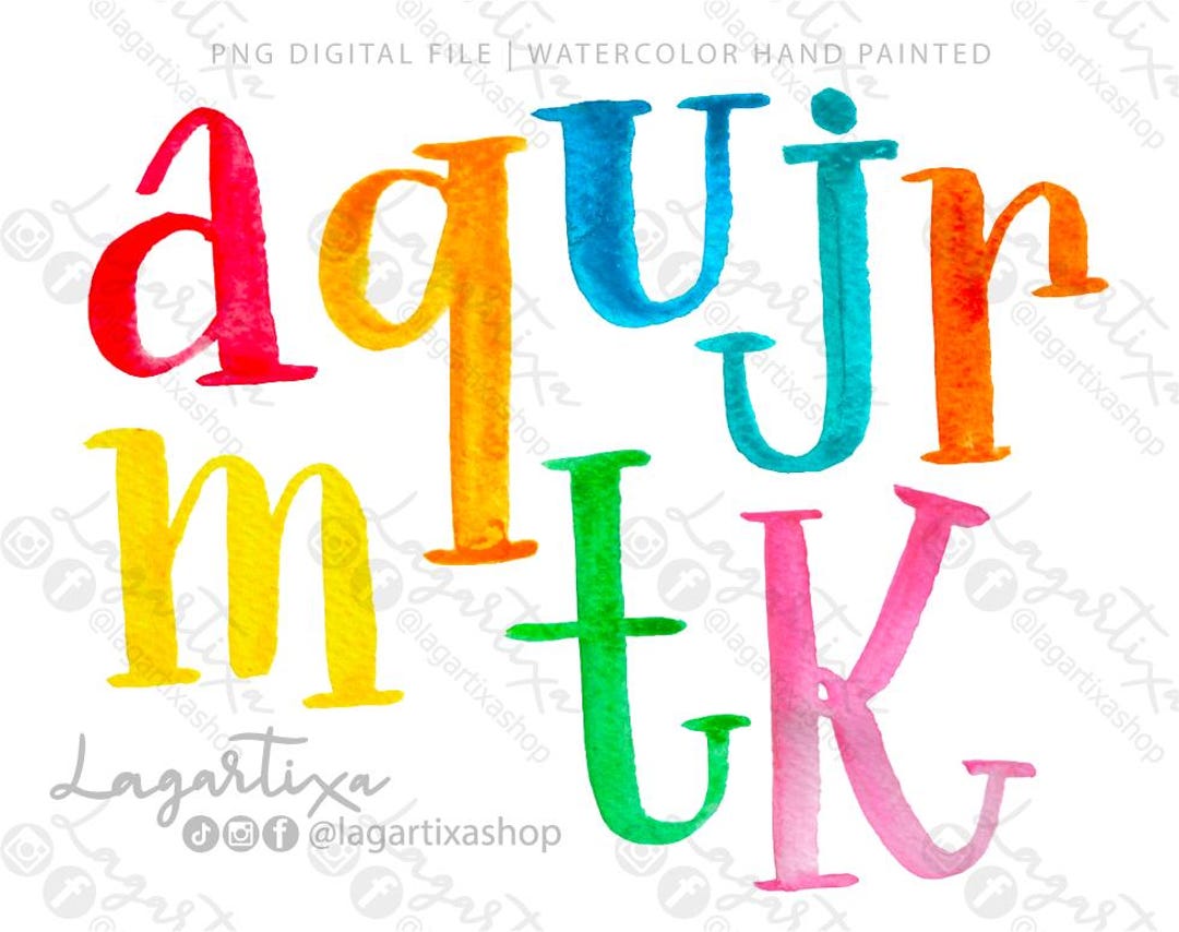 Watercolor Lettering Design Colorful Alphabet Handwritten Lowercase ...