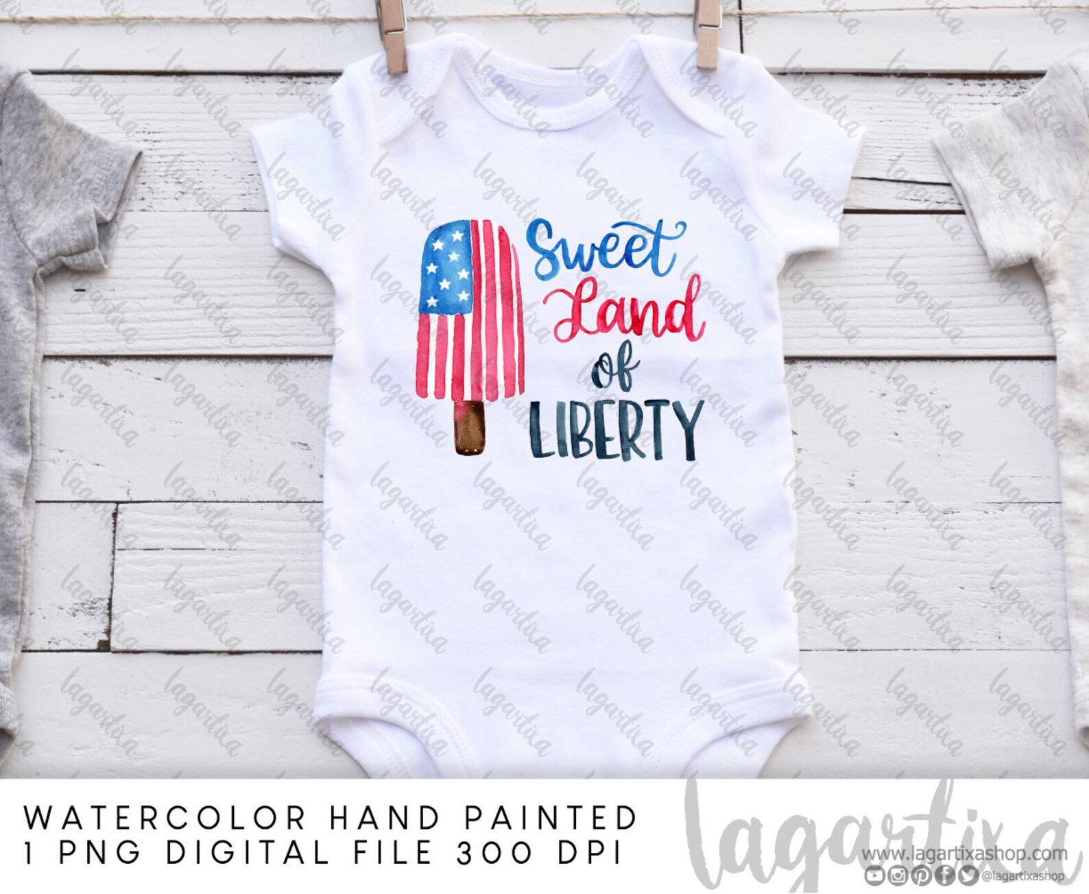 Patriotic Summer Popsicles Art Sweet Land Liberty Watercolor American ...