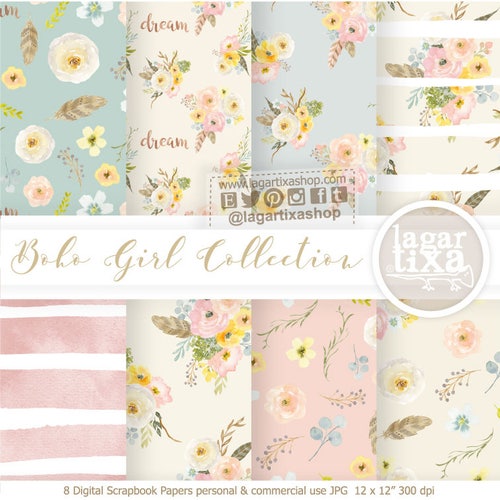 Watercolor Floral Boho Digital Paper Boho Patterns Pink - Etsy
