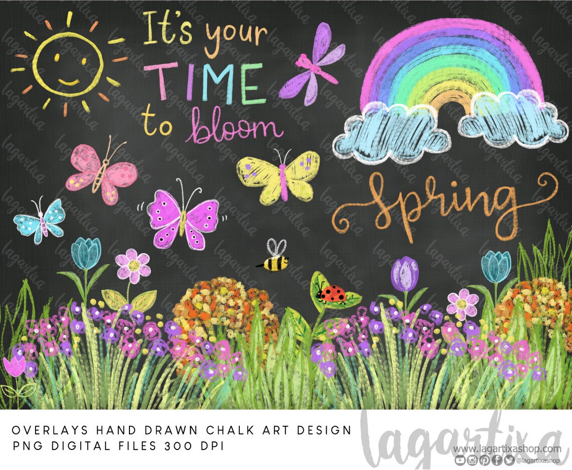 Overlays Sidewalk Chalk Art Spring Doodles Hand Drawn Easter - Etsy