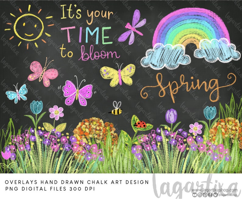 Overlays Sidewalk Chalk Art Spring Doodles Hand Drawn Easter - Etsy