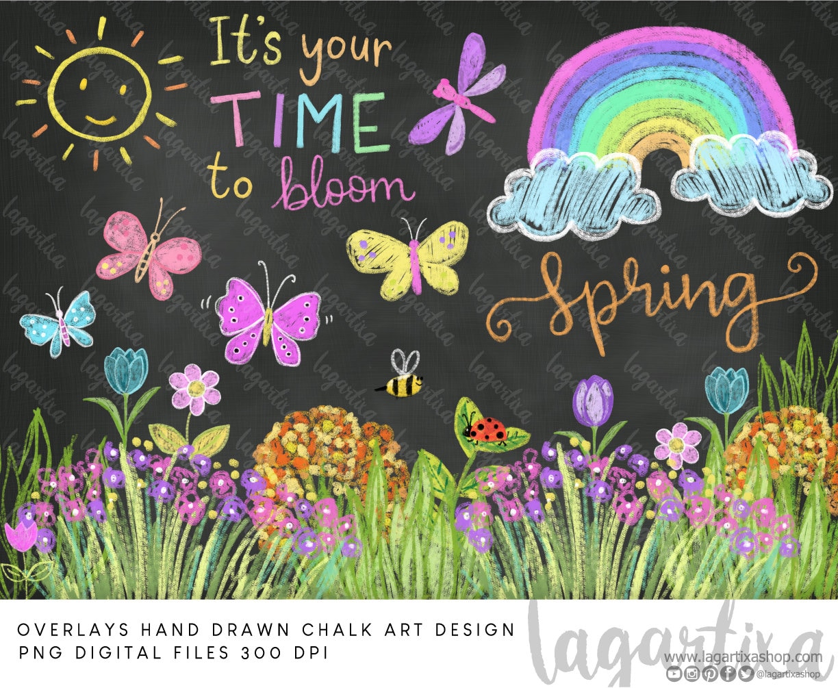 Overlays Sidewalk Chalk Art Spring Doodles Hand Drawn, Easter Spring ...