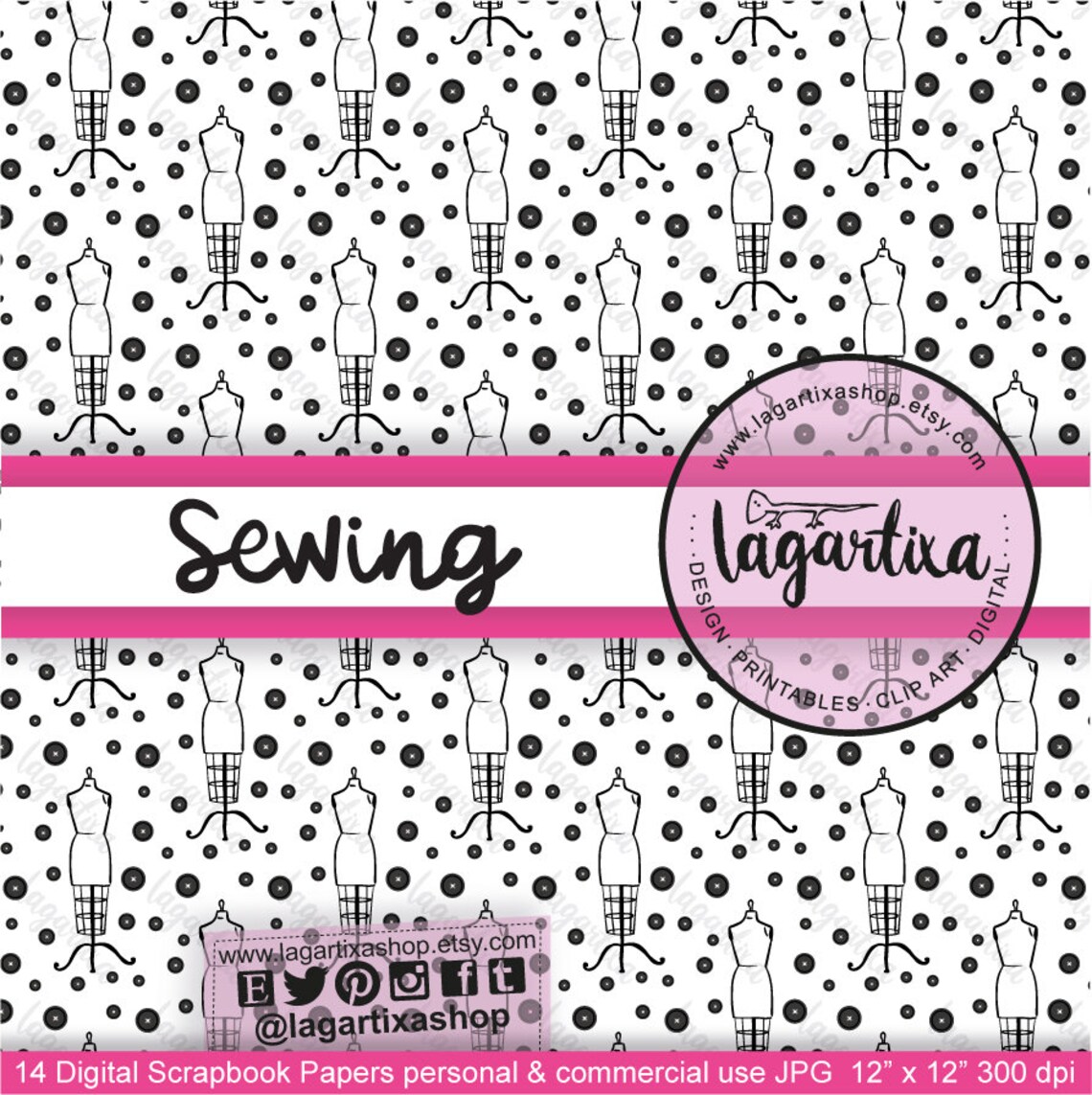 Sewing Digital Paper Fashion Designer Patterns Backgrounds - Etsy