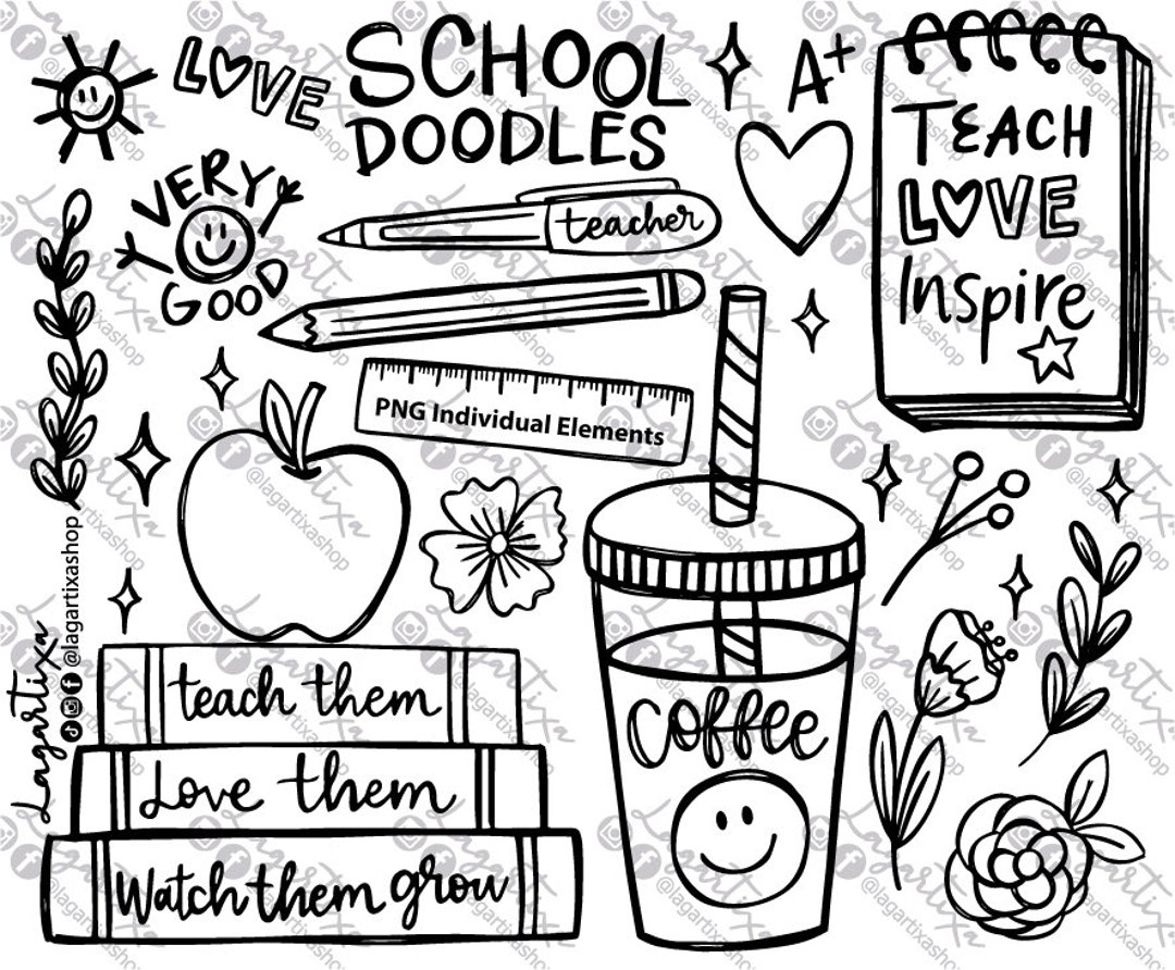 Teacher Doodles Sublimation Image PNG Digital File | Books, Coffee ...