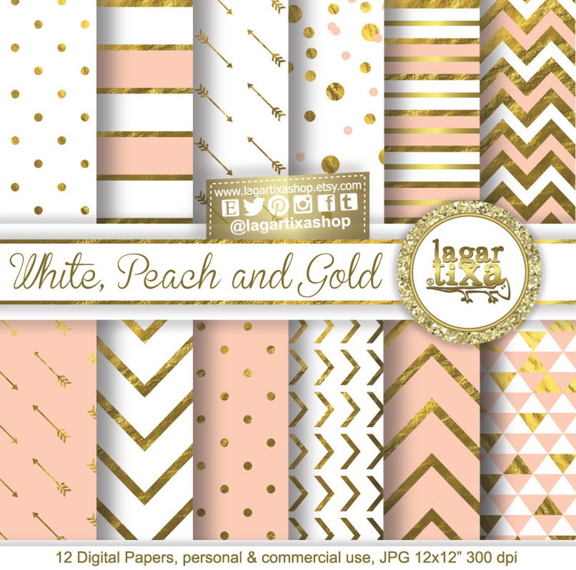 Gold Pale Pink Peach Vintage Rose Digital Paper Background - Etsy