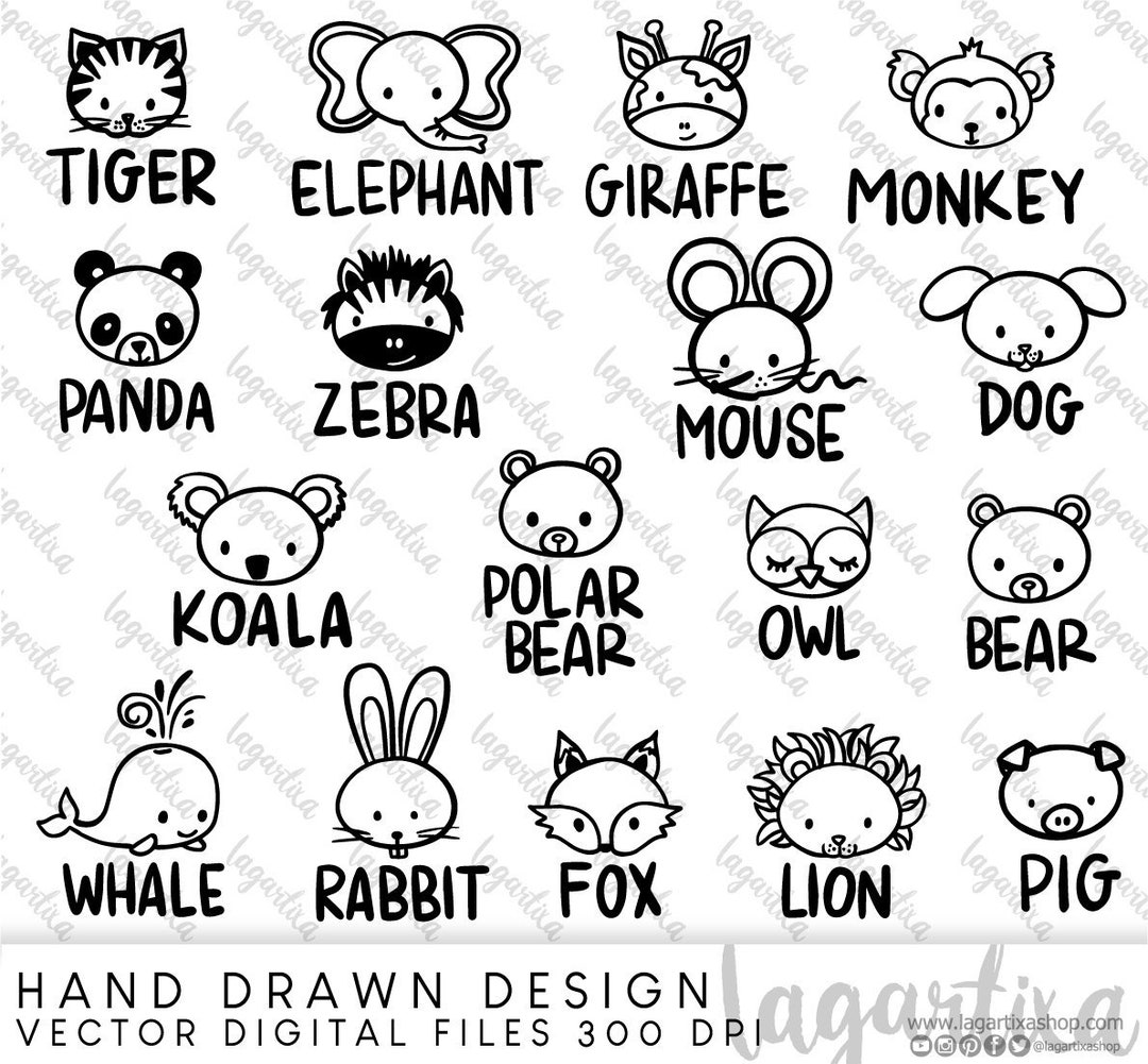 Cut Files Animal Heads Clipart PNG Hand Drawn Doodles Art Pig - Etsy