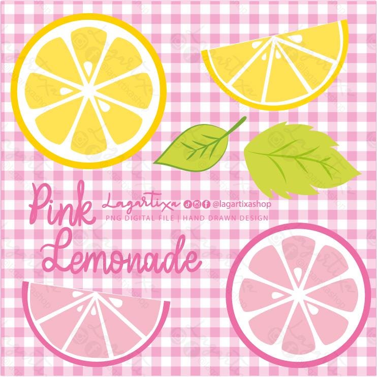 Pink Lemonade Yellow Lemons Digital Paper Spring Summer Green Polka ...