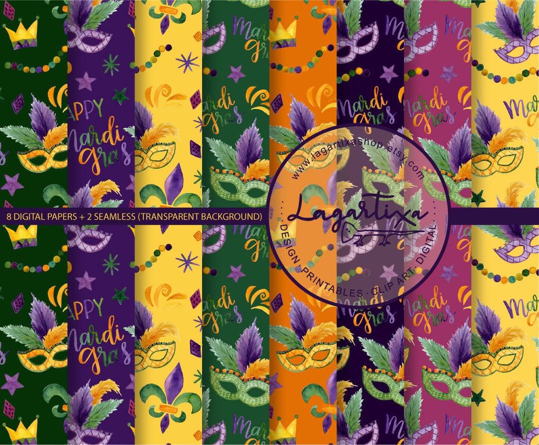 Mardi Gras Seamless Watercolor Digital Paper Carnival Purple, Parade ...